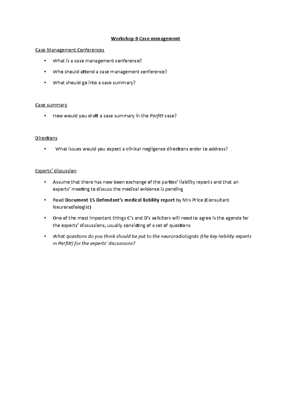 Workshop 9 Powerpoint Questions Case management - Workshop 9 Case ...