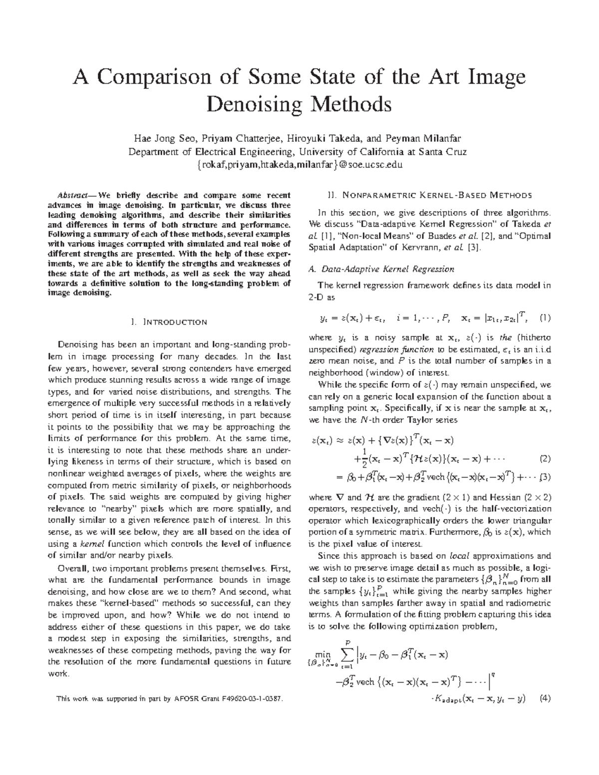 Denos 5 - nil - A Comparison of Some State of the Art Image Denoising Methods Hae Jong Seo ...