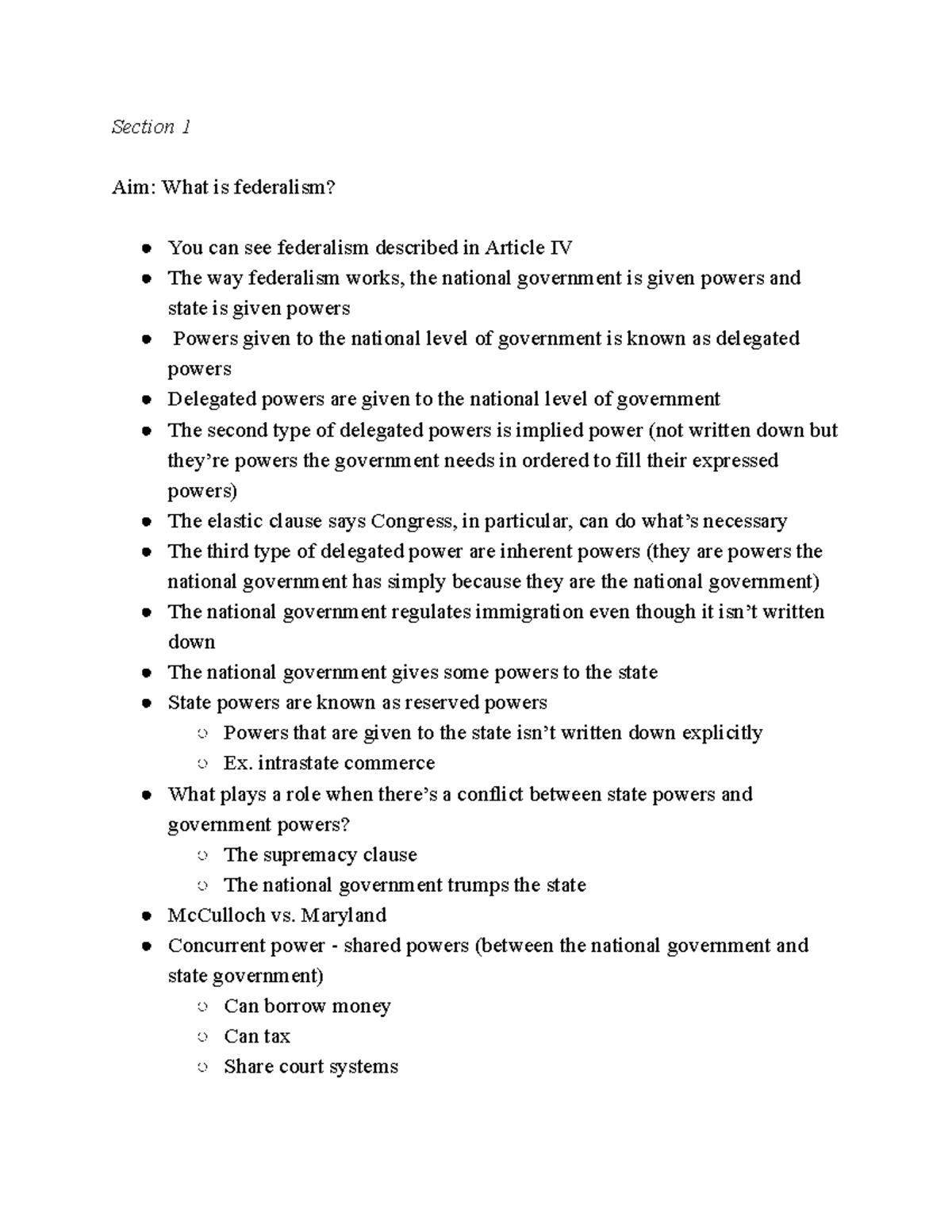 Chapter 4 notes - Section 1 Aim: What is federalism? You can see ...
