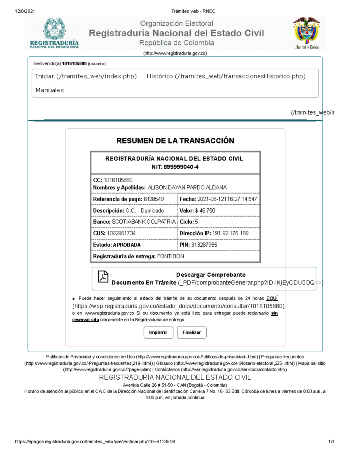Trámites web - RNEC - Trámites web - RNEC - 12/8/2021 Trámites web ...