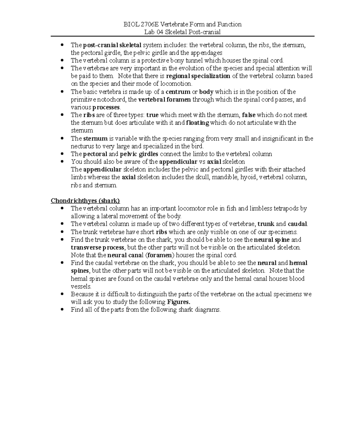 Lab 4 Post cranial - Lab component of the course - Lab 04 Skeletal Post ...