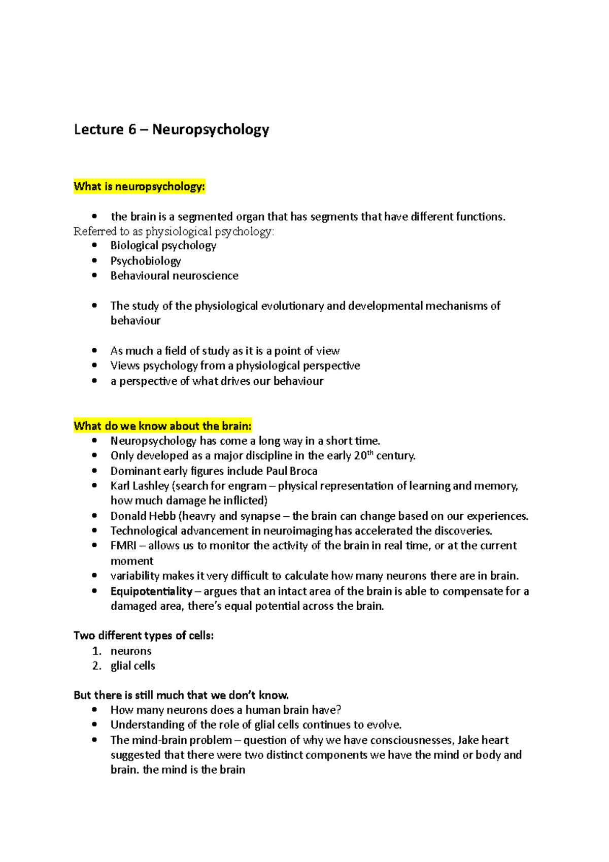 Neuropsycholgy - Lecture 6 – Neuropsychology What is neuropsychology ...