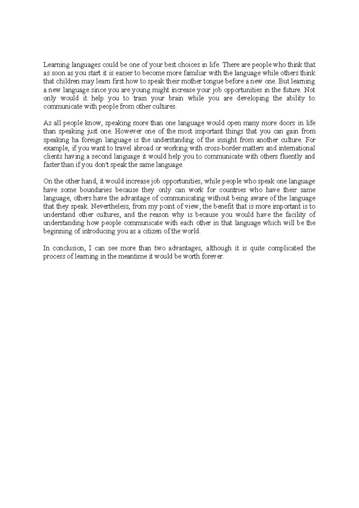 Elena Writing Feeback - Learning languages could be one of your best ...