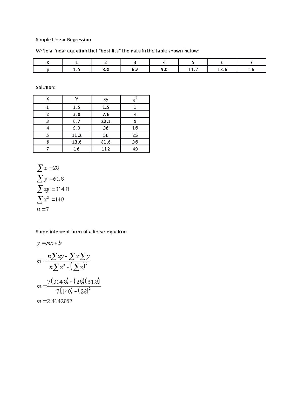 Module 5 example - study guide - Simple Linear Regression Write a ...