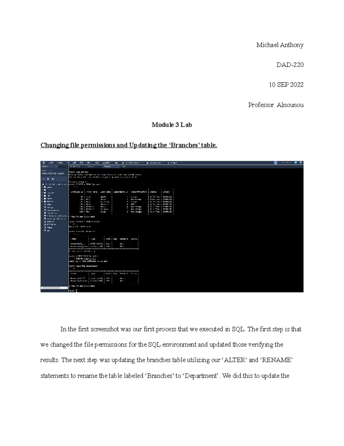 Anthony DAD220 MOD 3 LAB Final - Michael Anthony DAD- 10 SEP 2022 Professor. Alnounou Module 3 ...