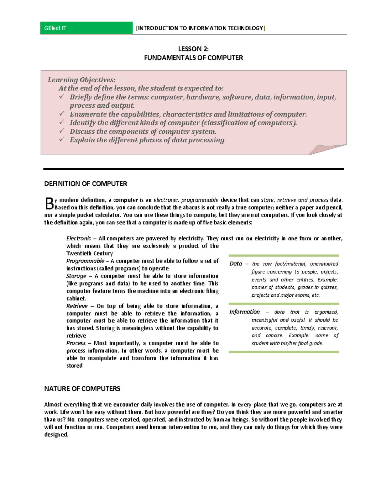 AC101 L2 Fundamentals of Computer 1 - LESSON 2 : FUNDAMENTALS OF ...