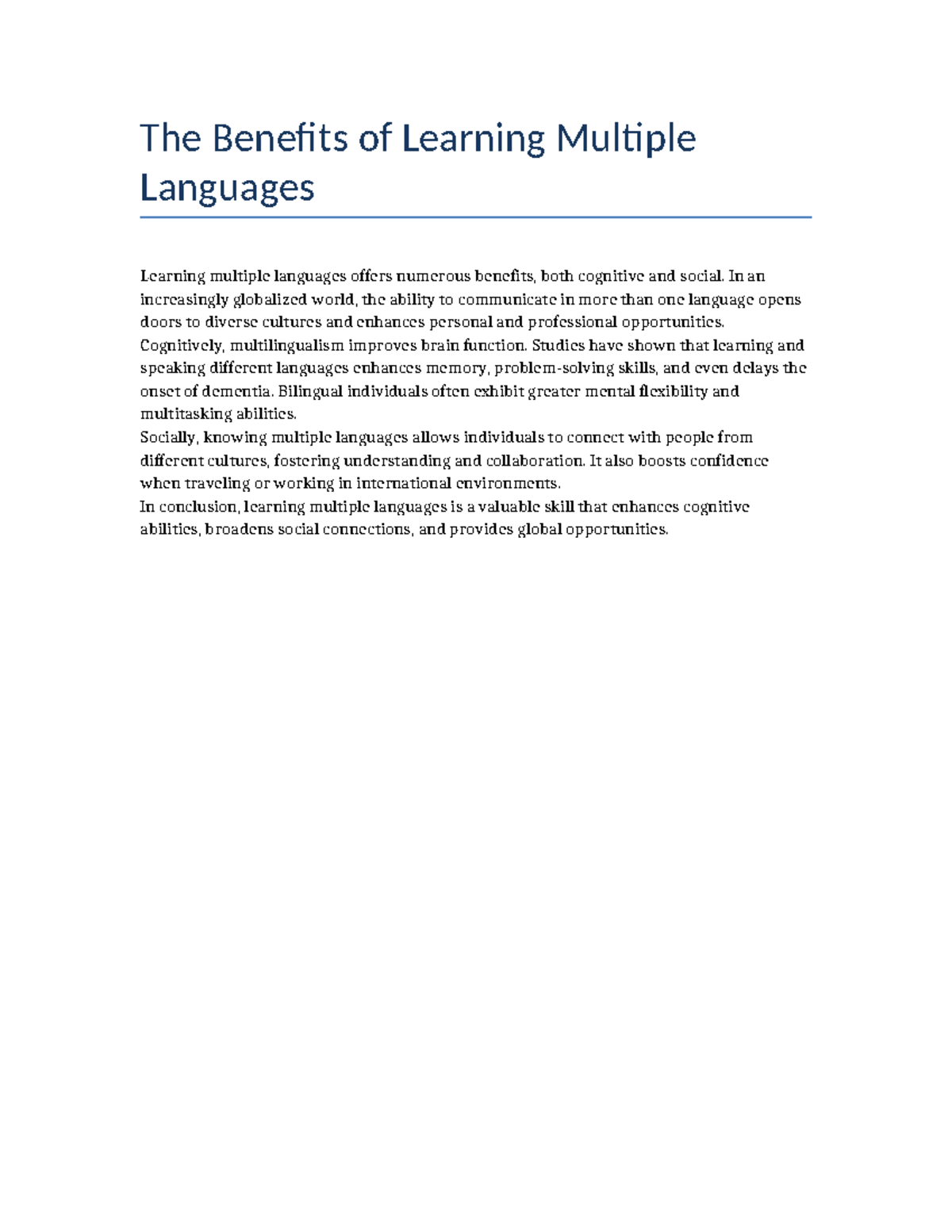 The Benefits of Learning Multiple Languages - The Benefits of Learning ...