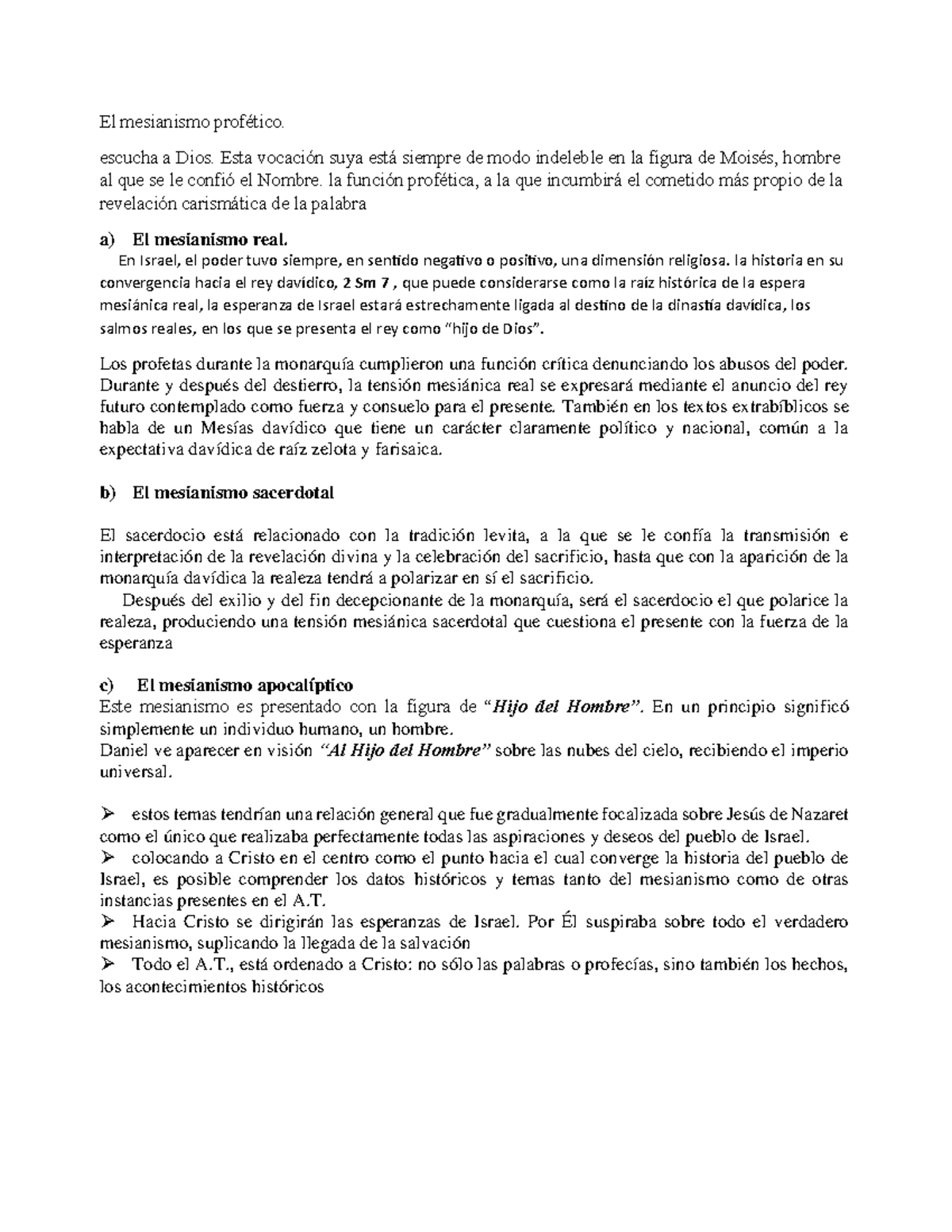 Resumen DE Clases Primer Parcial - El mesianismo profético. escucha a ...