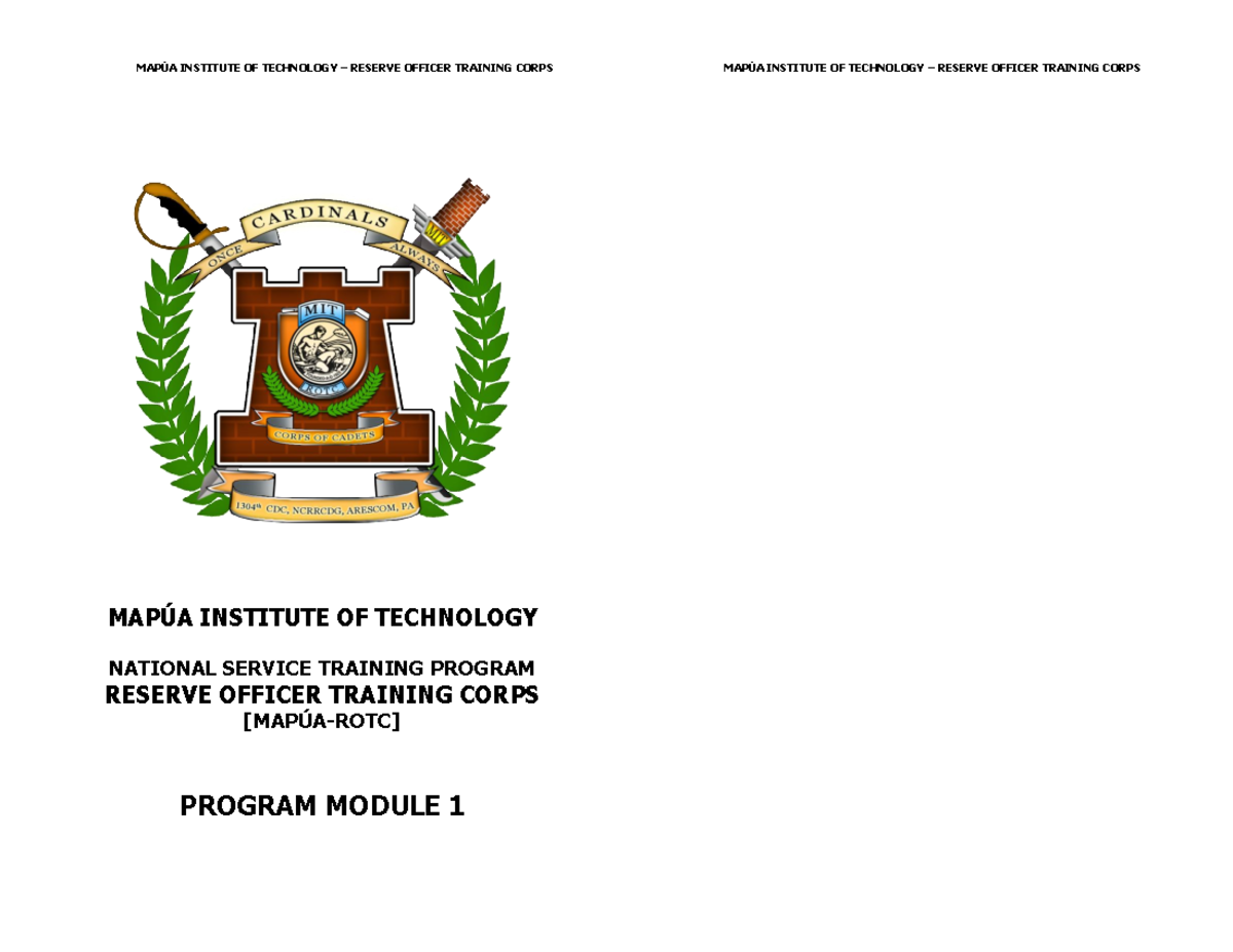 NSTP: ROTC module MS 1 - MAPÚA INSTITUTE OF TECHNOLOGY NATIONAL SERVICE TRAINING PROGRAM RESERVE ...