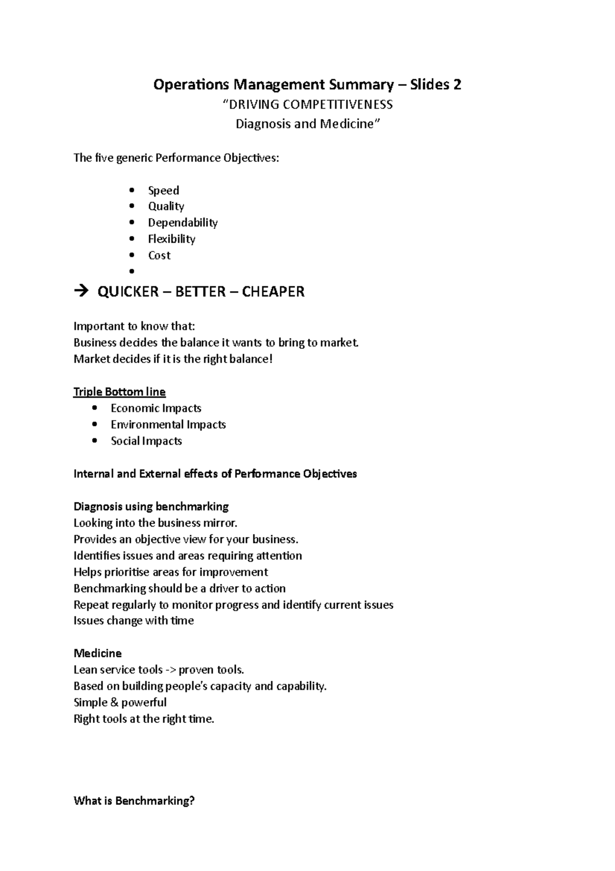 Operations Management Summary - Slides 2 - Market decides if it is the ...