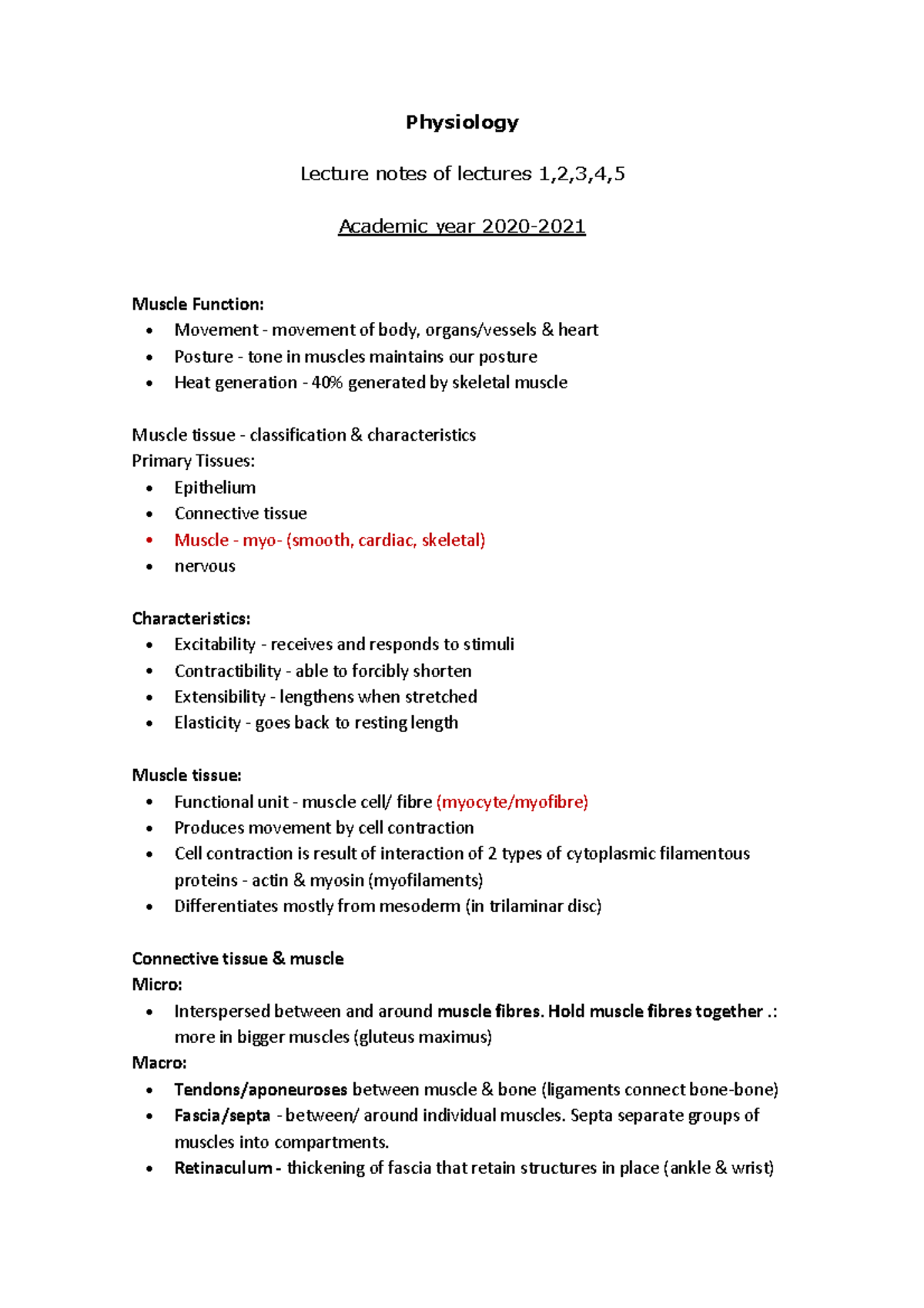 Physiology lecturenoteslectures 1to5 20202021 - Physiology Lecture ...