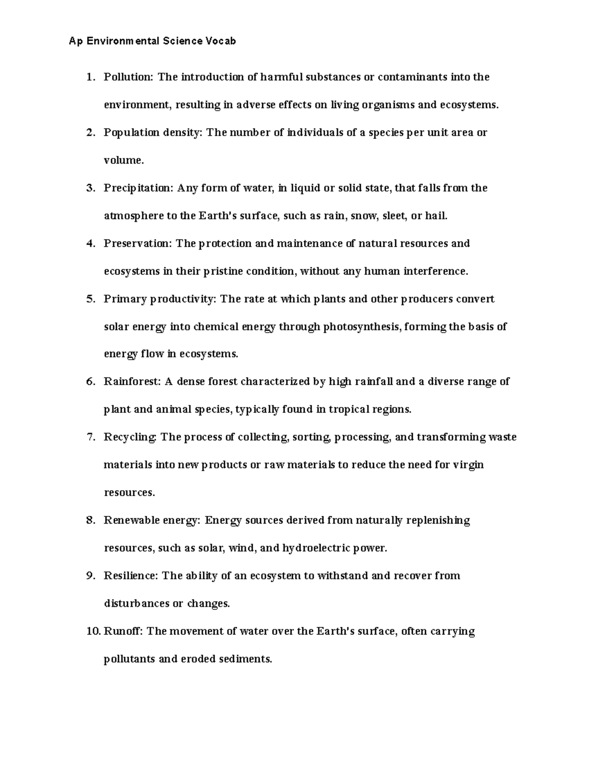 Ap Environmental Science Vocab - Ap Environmental Science Vocab ...