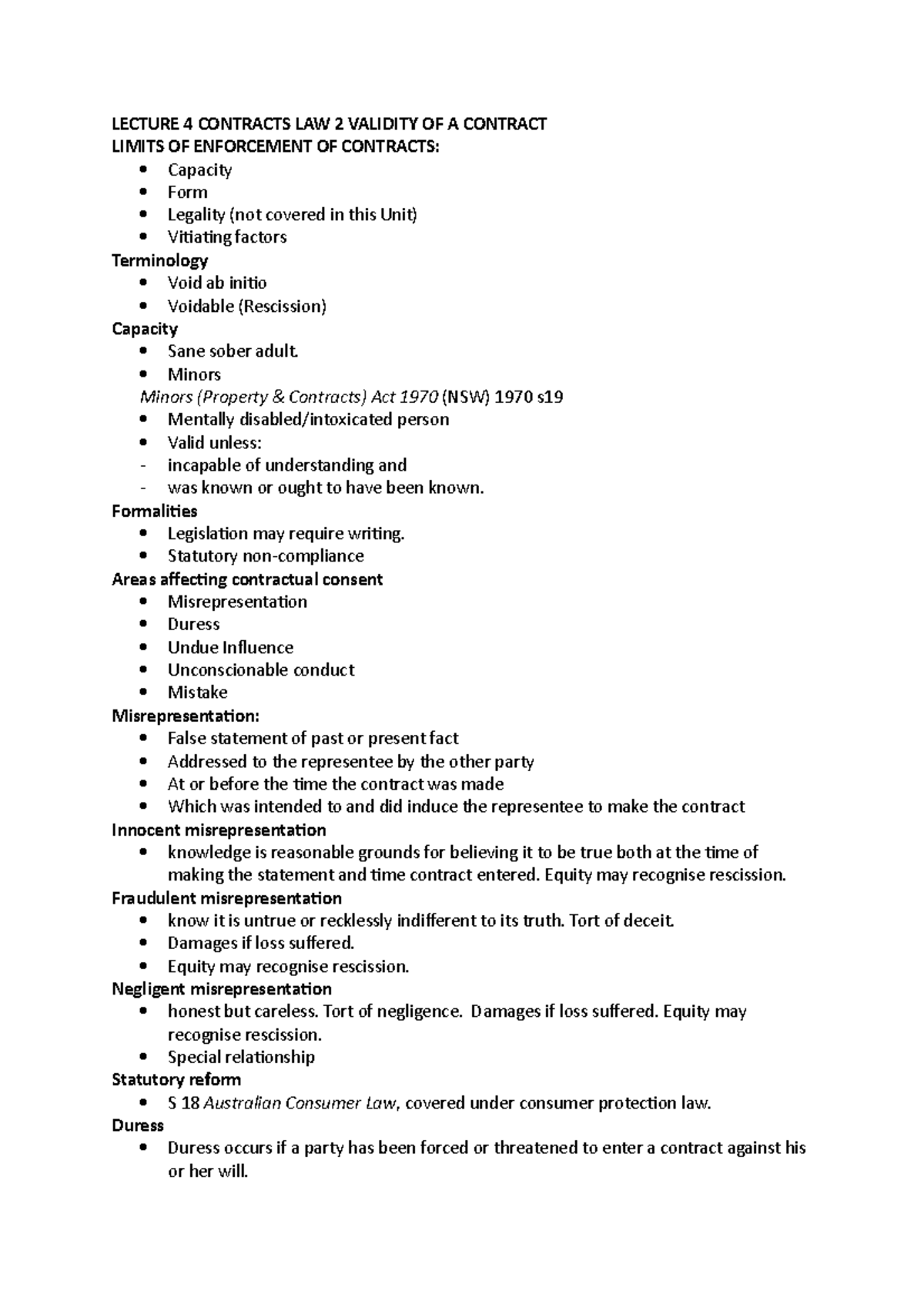 Lecture 4 Contracts Law 2 Validaty Of A Contract Lecture 4 Contracts Law 2 Validity Of A