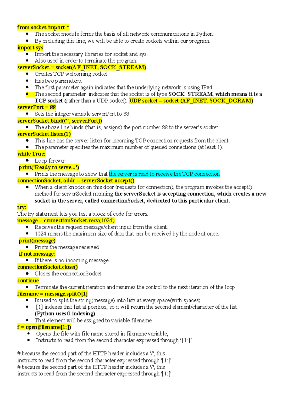Network Fundamentals Project 1 Code - **from socket import *** The socket module forms the basis ...