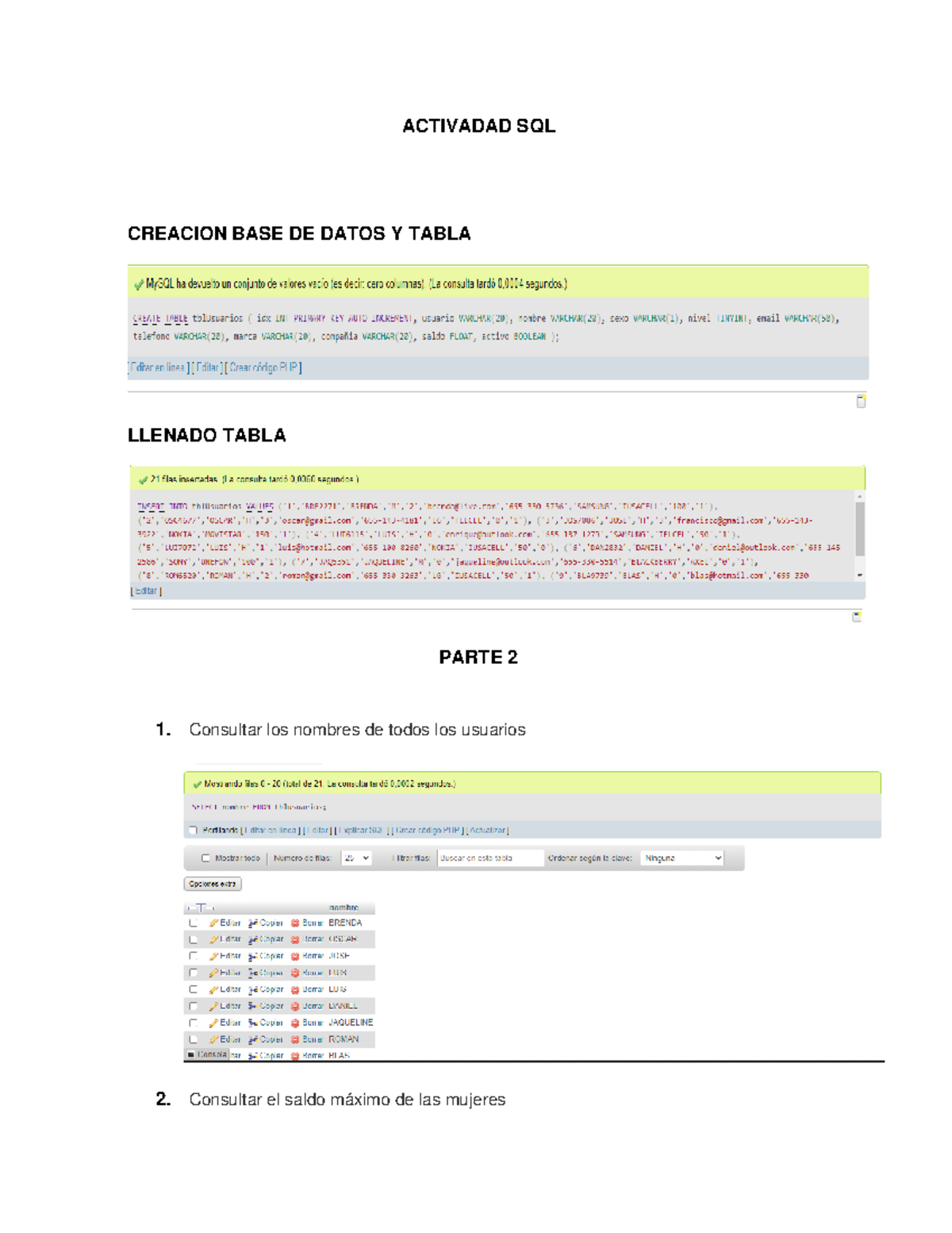 Activadad consultas en Sql - ACTIVADAD SQL CREACION BASE DE DATOS Y TABLA LLENADO TABLA PARTE 2 ...