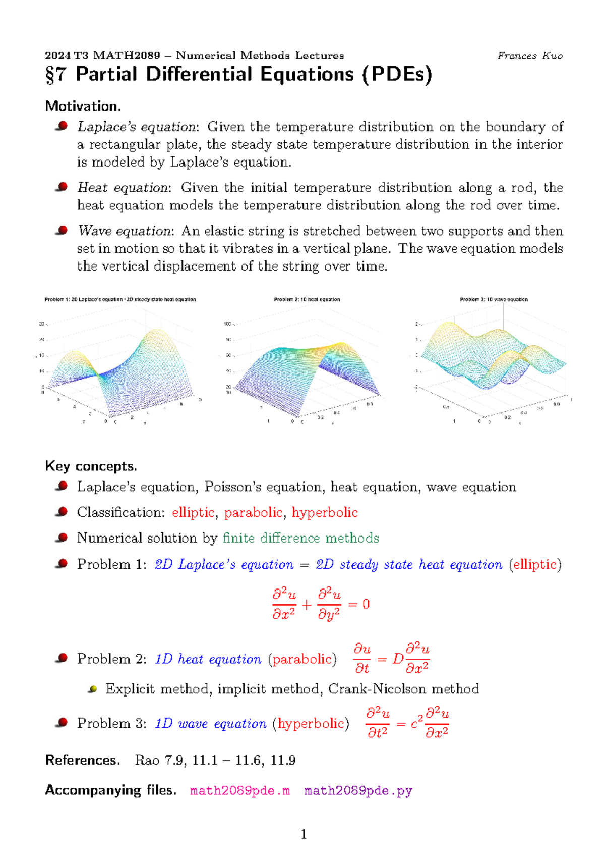 MATH2089 NM Lectures Topic 7 - 2024 T3 MATH2089 – Numerical Methods Lectures Frances Kuo § 7 ...