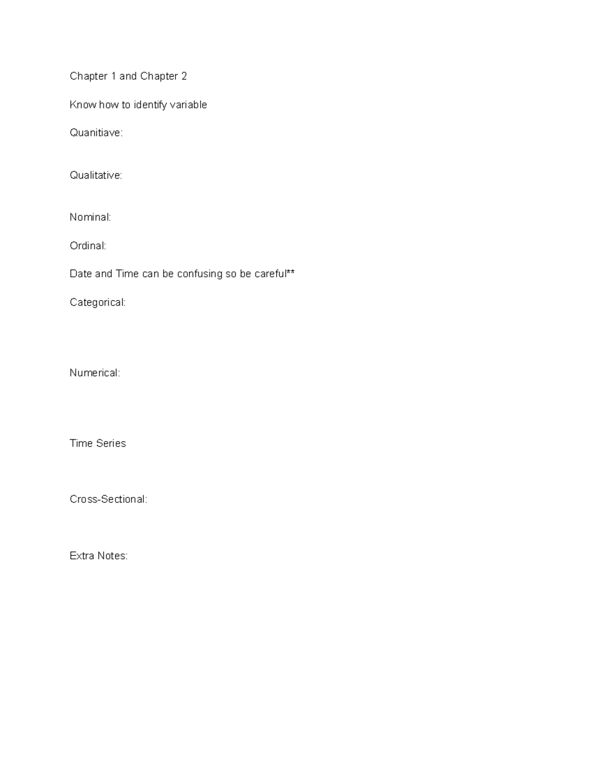 Stat Test Review -4 - quiz 1 prep - Chapter 1 and Chapter 2 Know how to ...