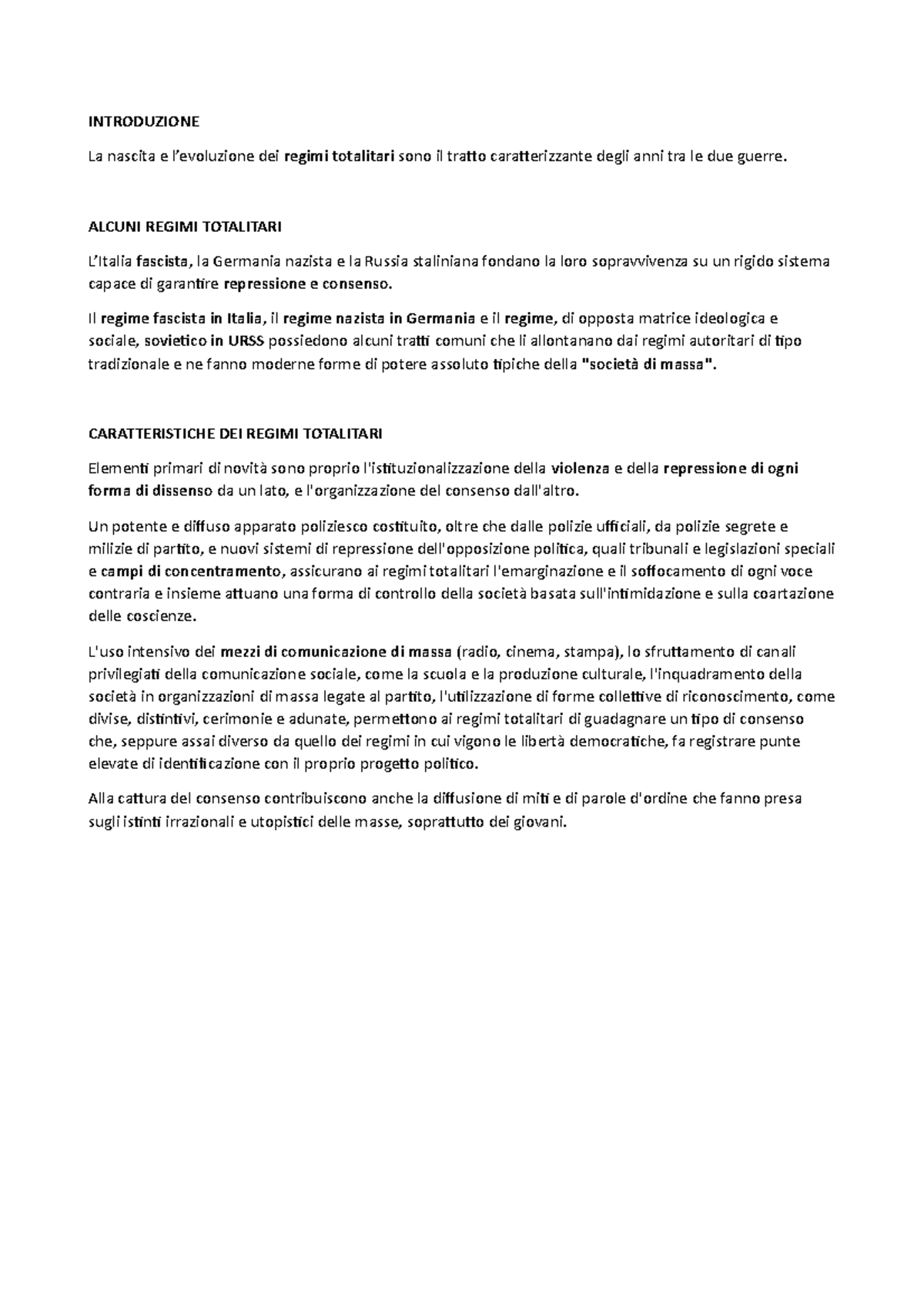 Regimi totalitari - il riassunto è molto completo e ben articolato ...