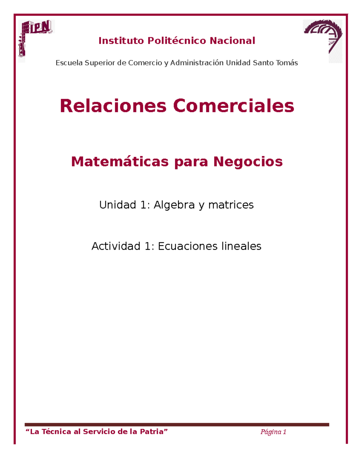 Act1 matemáticas para negocios - Escuela Superior de Comercio y ...