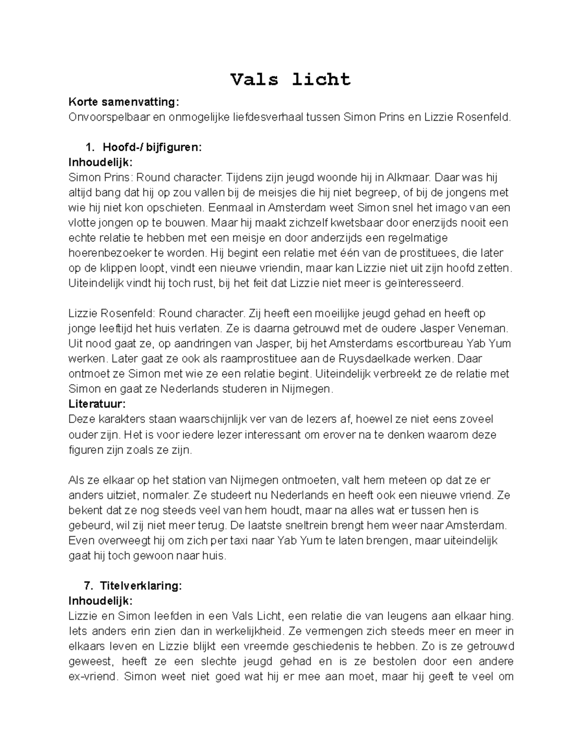 Vals licht - boekverslag - Vals licht Korte samenvatting ...