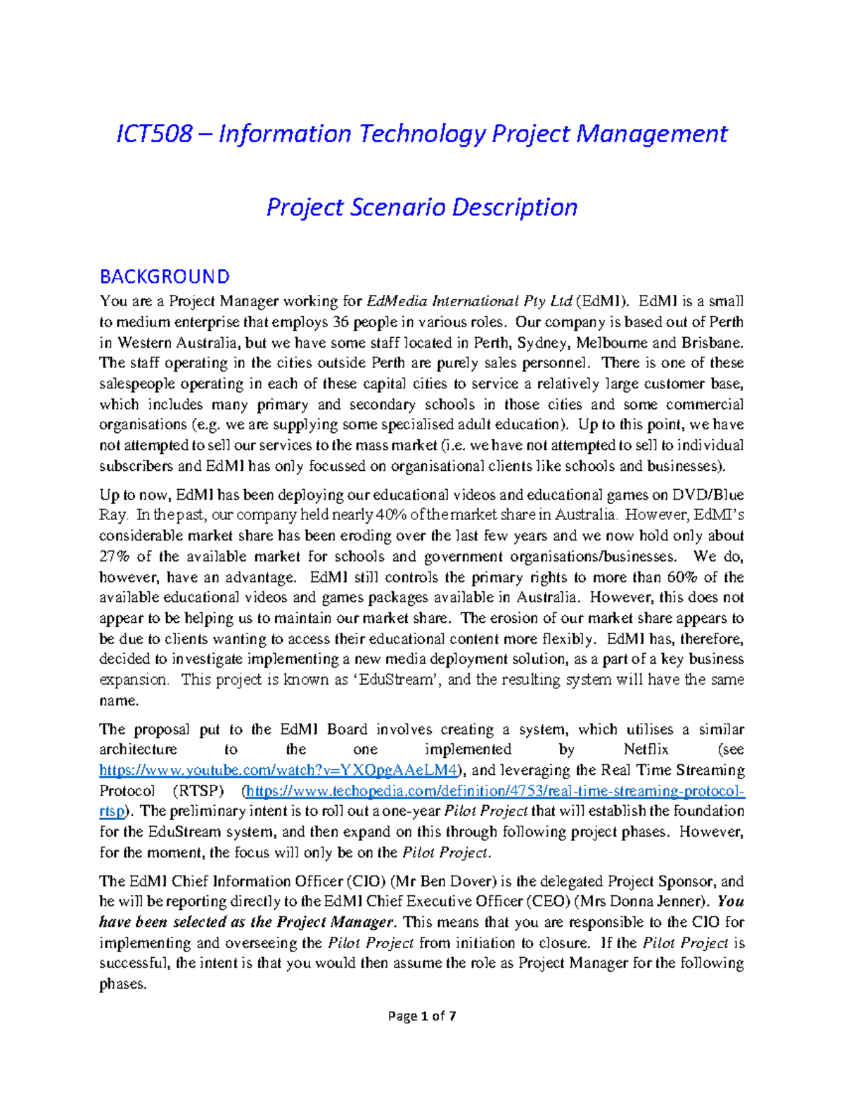 ICT508 Project Scenario - ICT508 – Information Technology Project ...