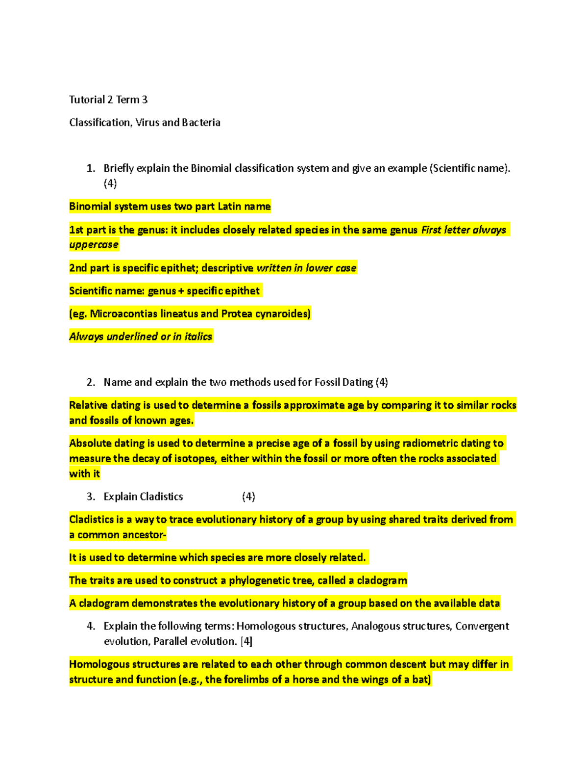 Practice questions-2-2023 - Tutorial 2 Term 3 Classification, Virus and ...