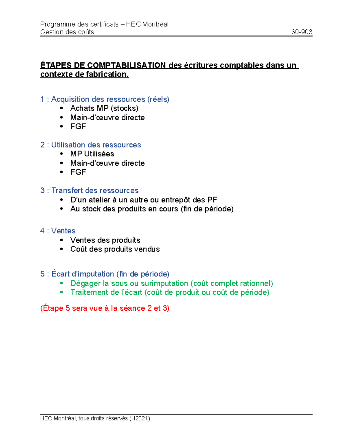 Étapes DE Comptabilisation des ecritures comptables H2021 - Programme ...