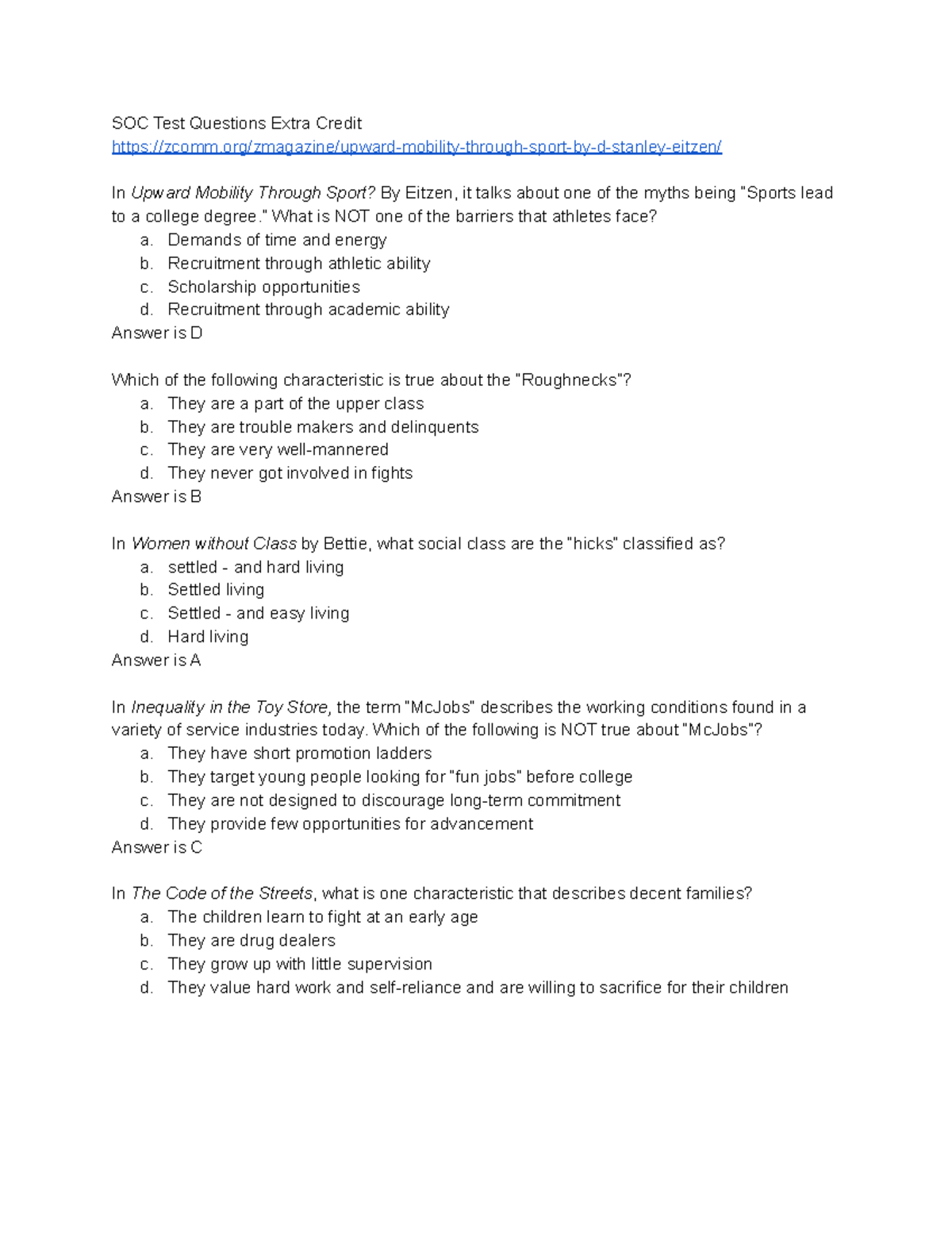 SOC Test Question Extra Credit - SOC Test Questions Extra Credit - Studocu