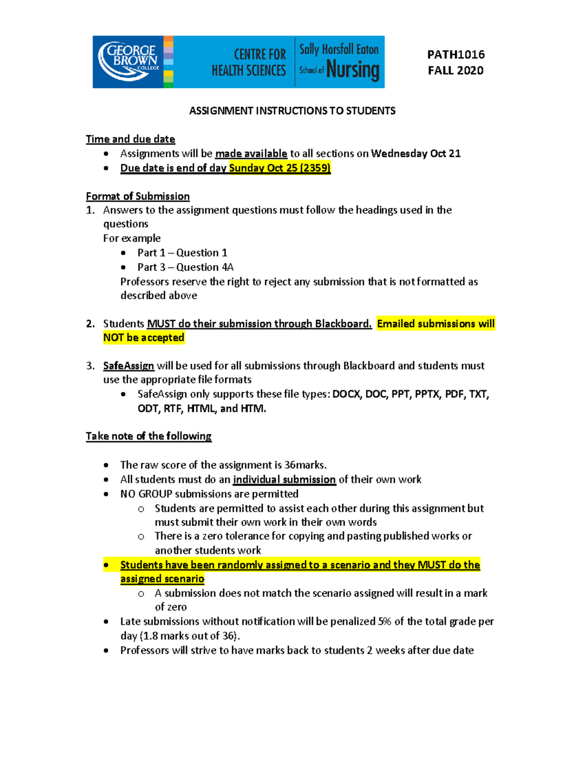 PATH1016 Assignment 1 Student Instructions 202001 - PATH FALL 2020 ...