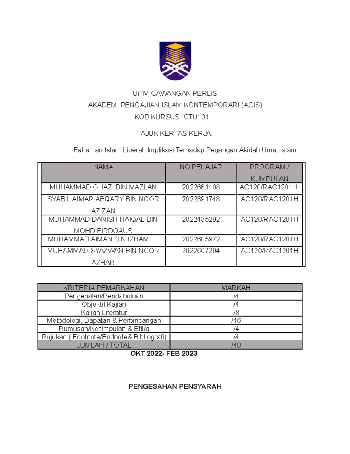CTU - NI RANGKA JE - UiTM CAWANGAN PERLIS AKADEMI PENGAJIAN ISLAM ...