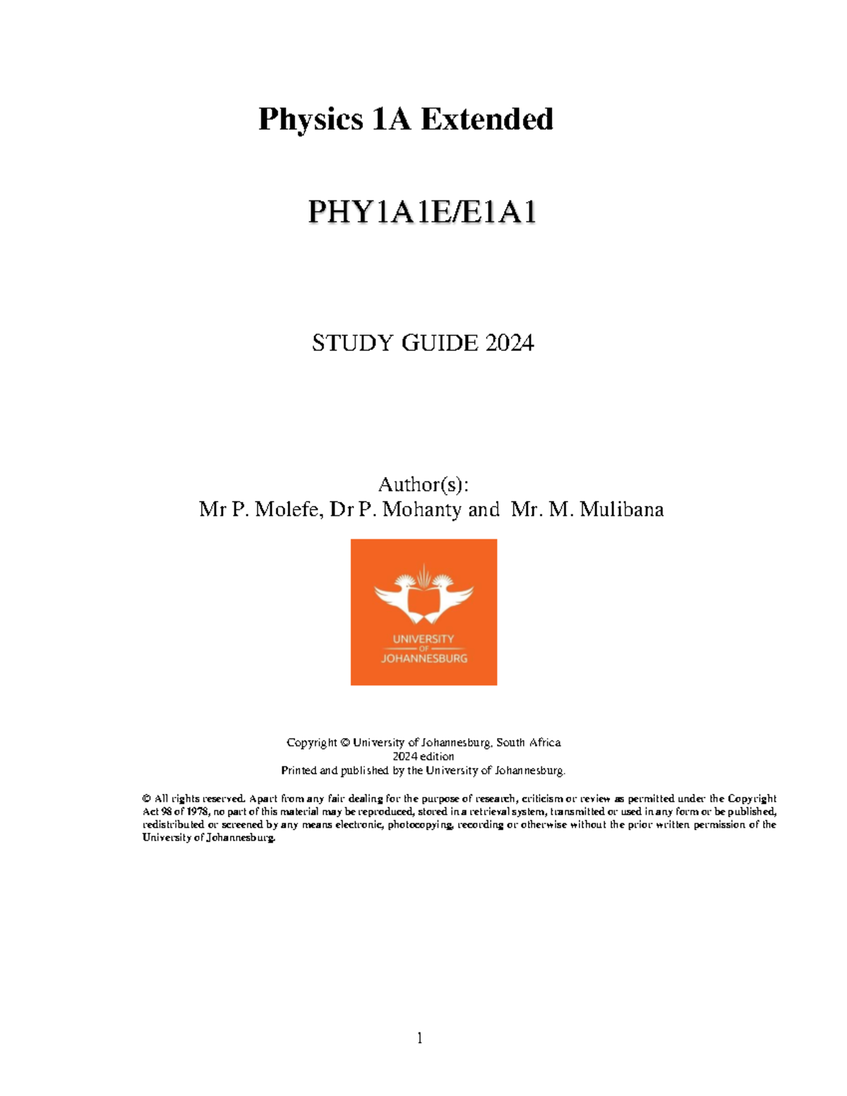 Physics 1A1E 2024 Study Final - Physics 1A Extended STUDY GUIDE 2024 ...