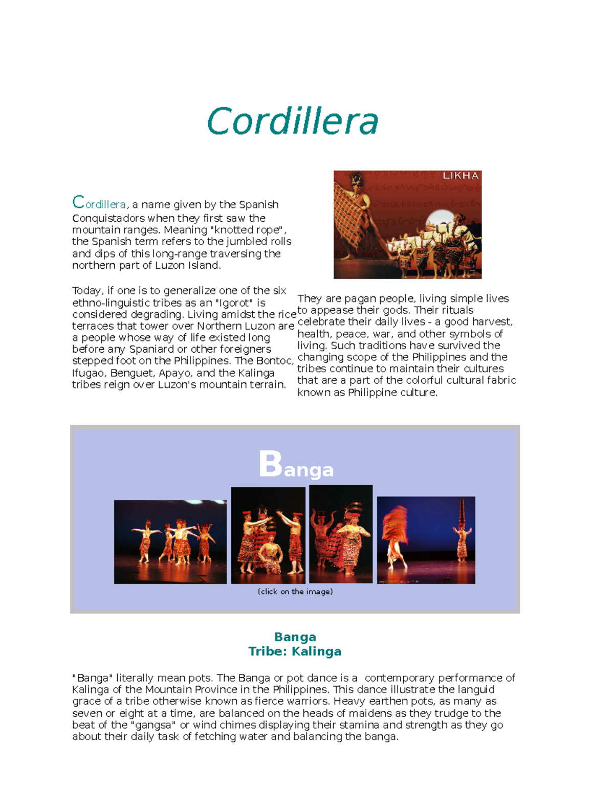 Cordillera Dances - Cordillera Cordillera, a name given by the Spanish ...