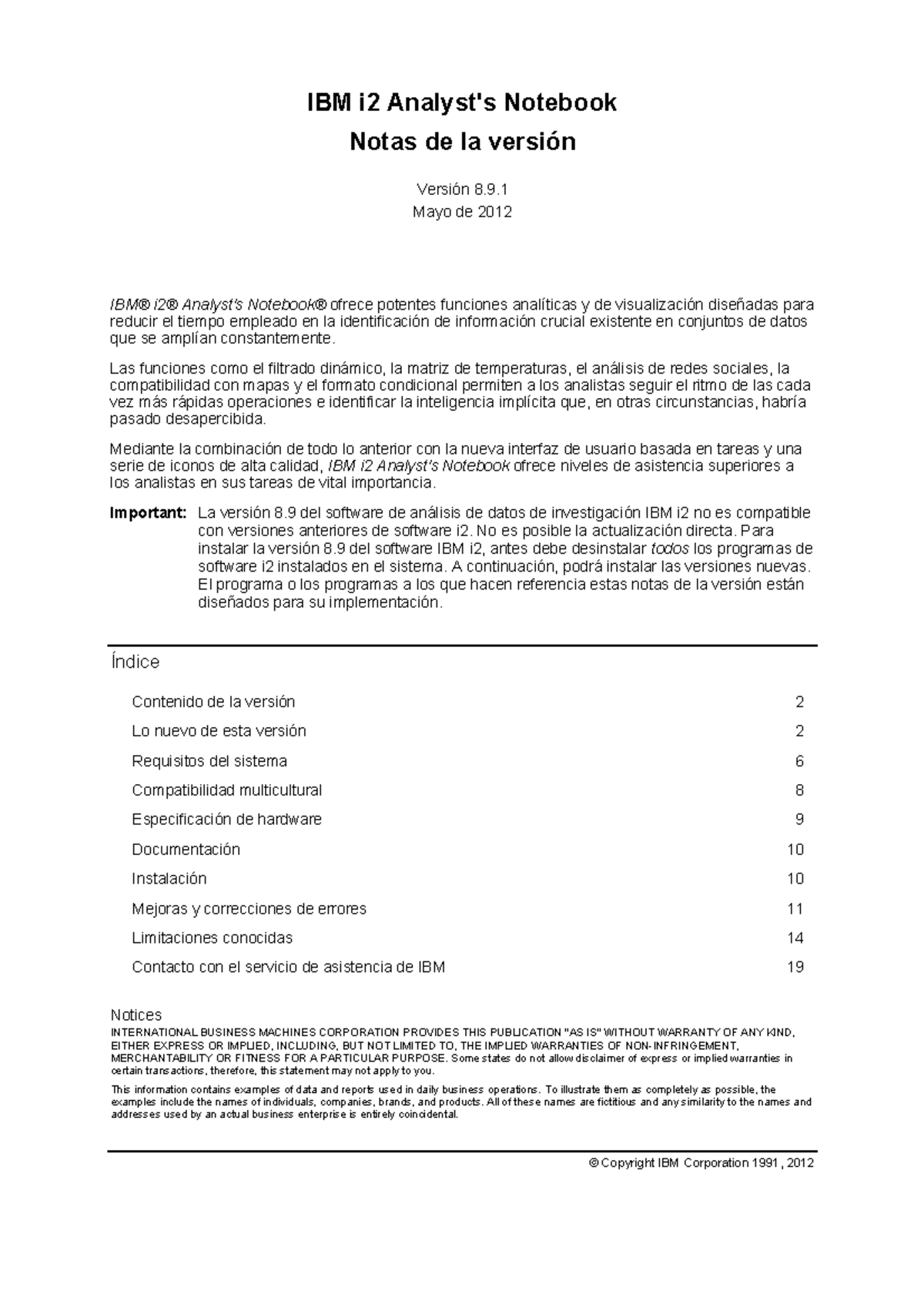 I2 Analyst's Notebook 8 Notas de la versión - IBM i2 Analyst's Notebook ...