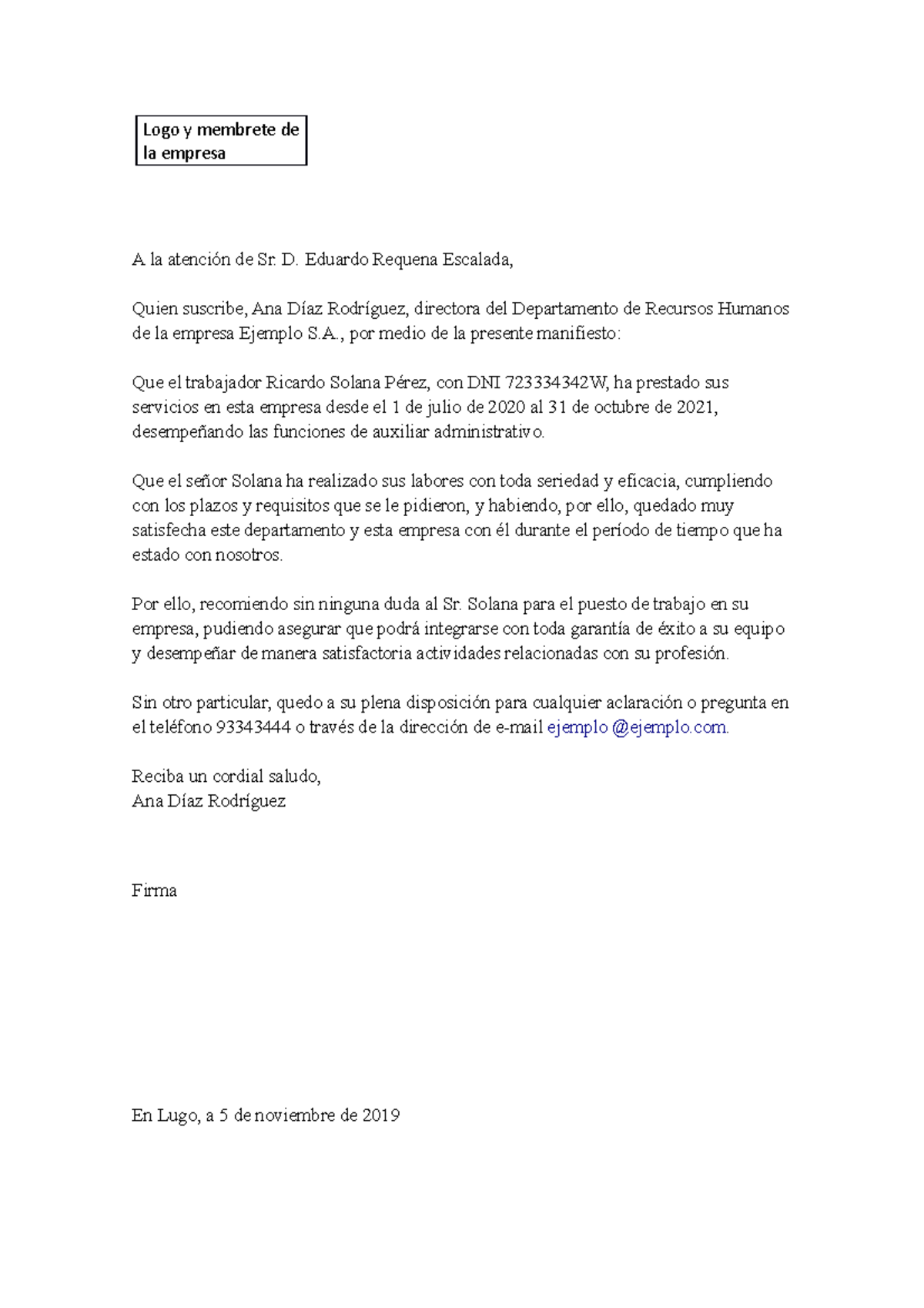 Carta recomendacion ejemplo 2 - A la atención de Sr. D. Eduardo Requena ...
