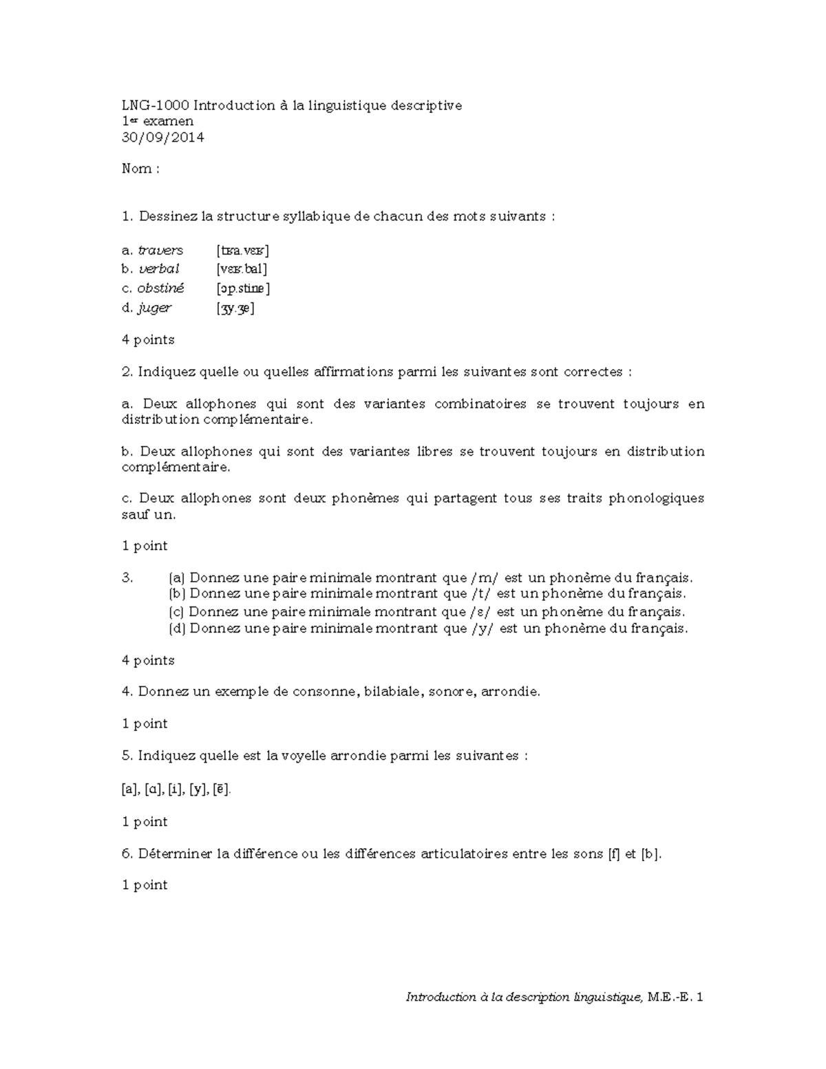 Examen 2019, questions et réponses - LNG-1000 Introduction à la ...