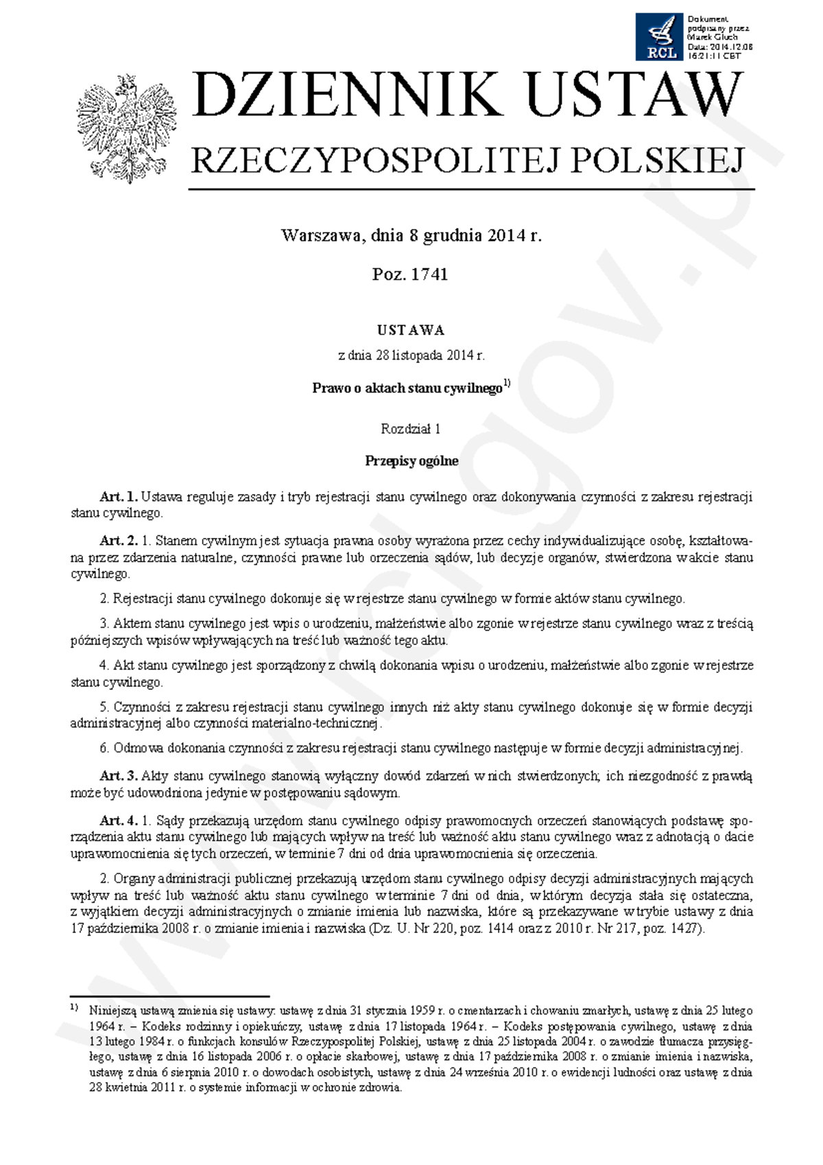 Ustawa prawo o aktach stanu cywilnego - DZIENNIK USTAW RZECZYPOSPOLITEJ ...