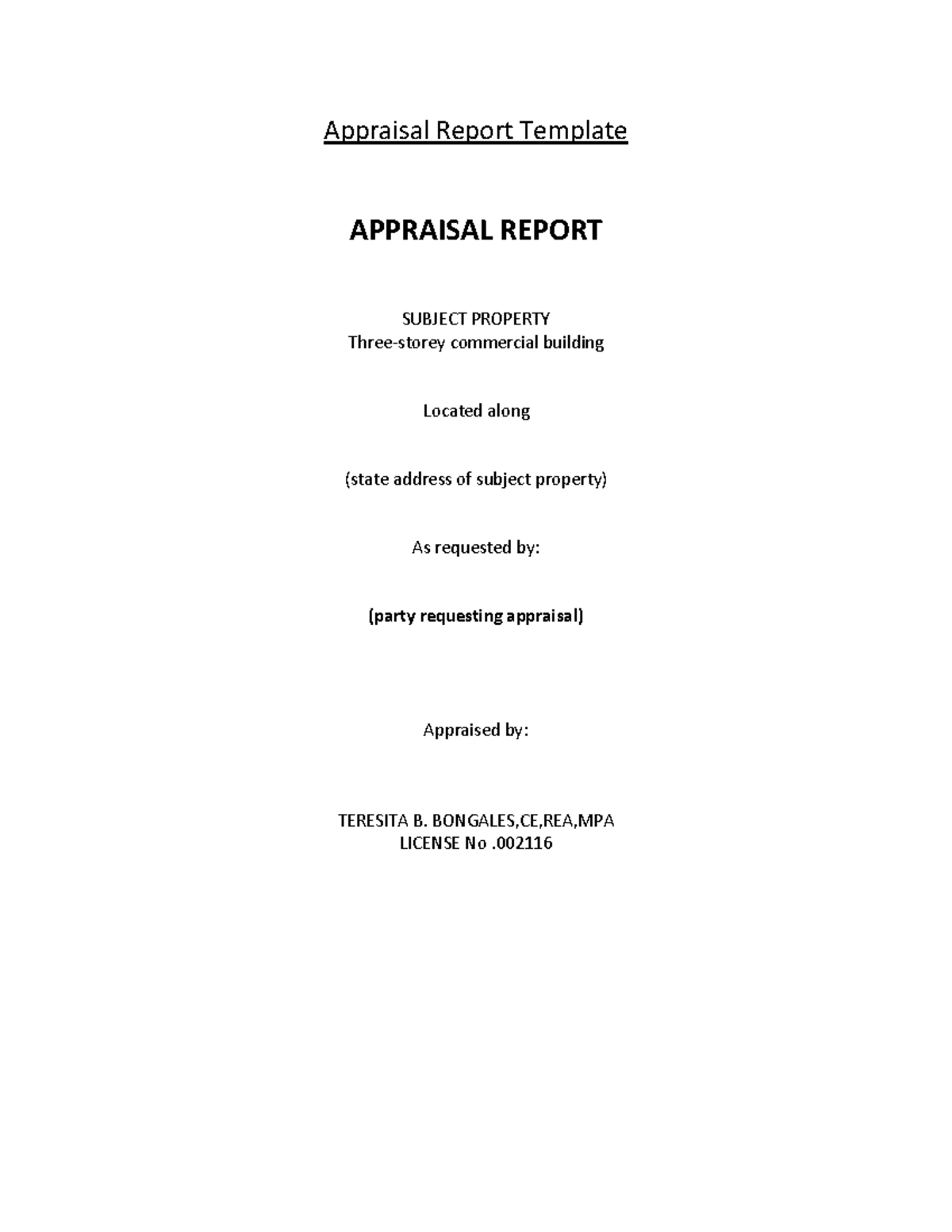 Rem 6 m2 - real estate - Appraisal Report Template APPRAISAL REPORT ...