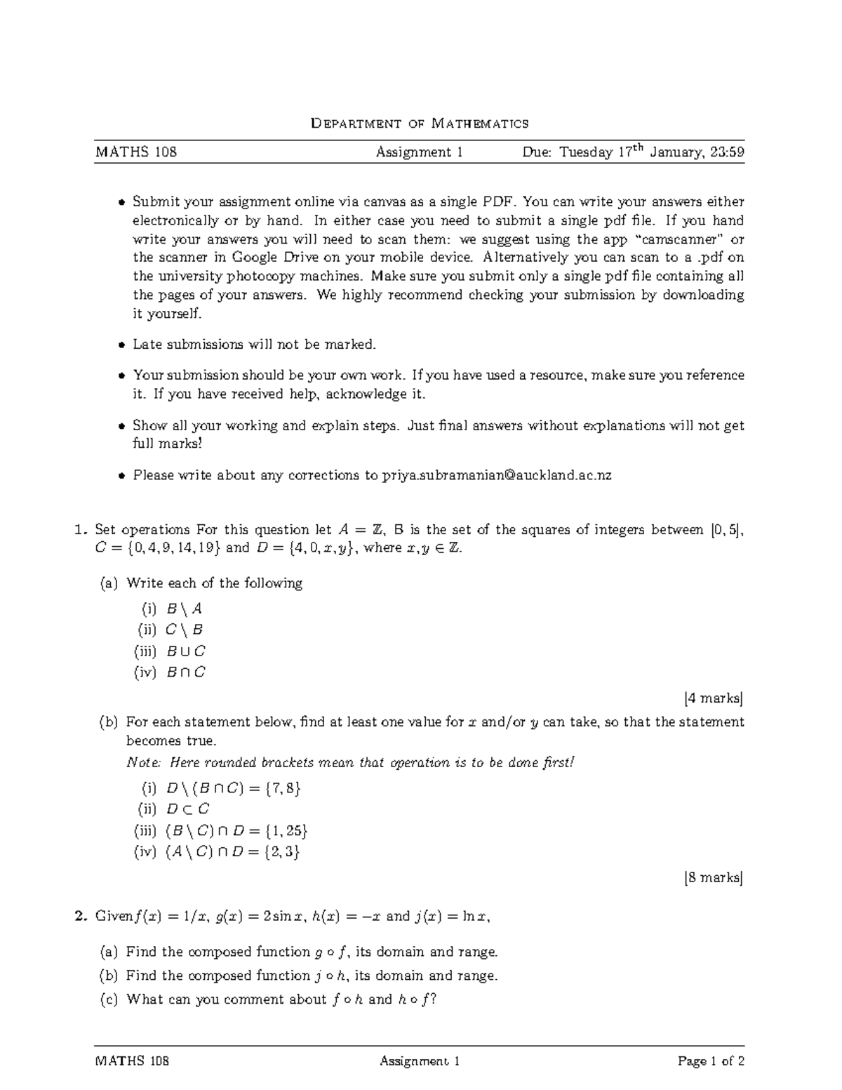 Assignment 1 SS2023 V2 - aaaa - Department of Mathematics MATHS 108 ...