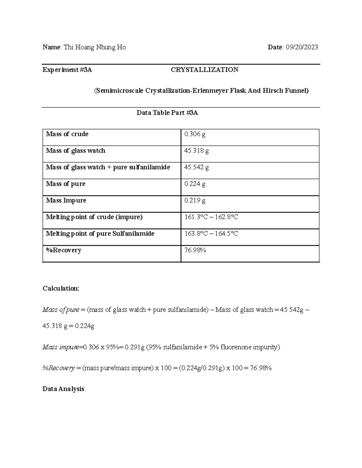 Lap 3A - report lap 3A - Name: Thi Hoang Nhung Ho Date: 09/20 ...