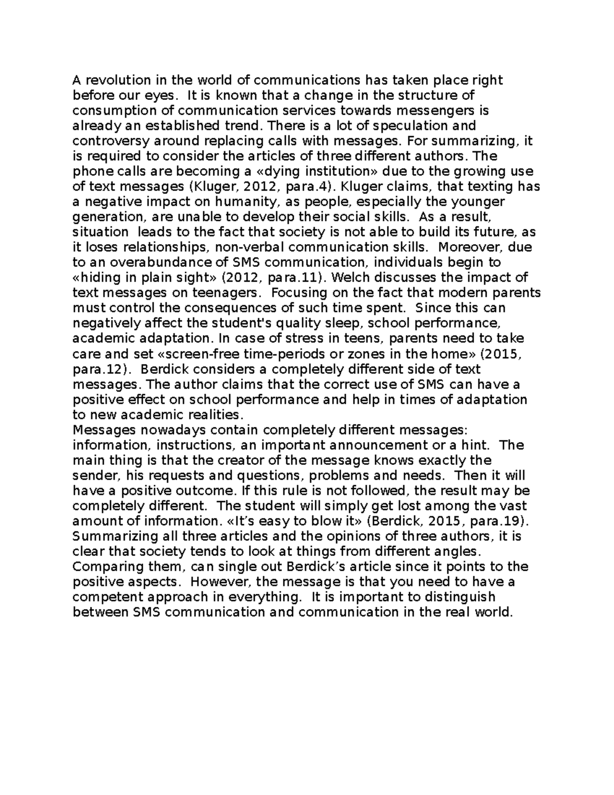 Analysis of three articles about the SMS era - SOSC 3003 - GC - Studocu