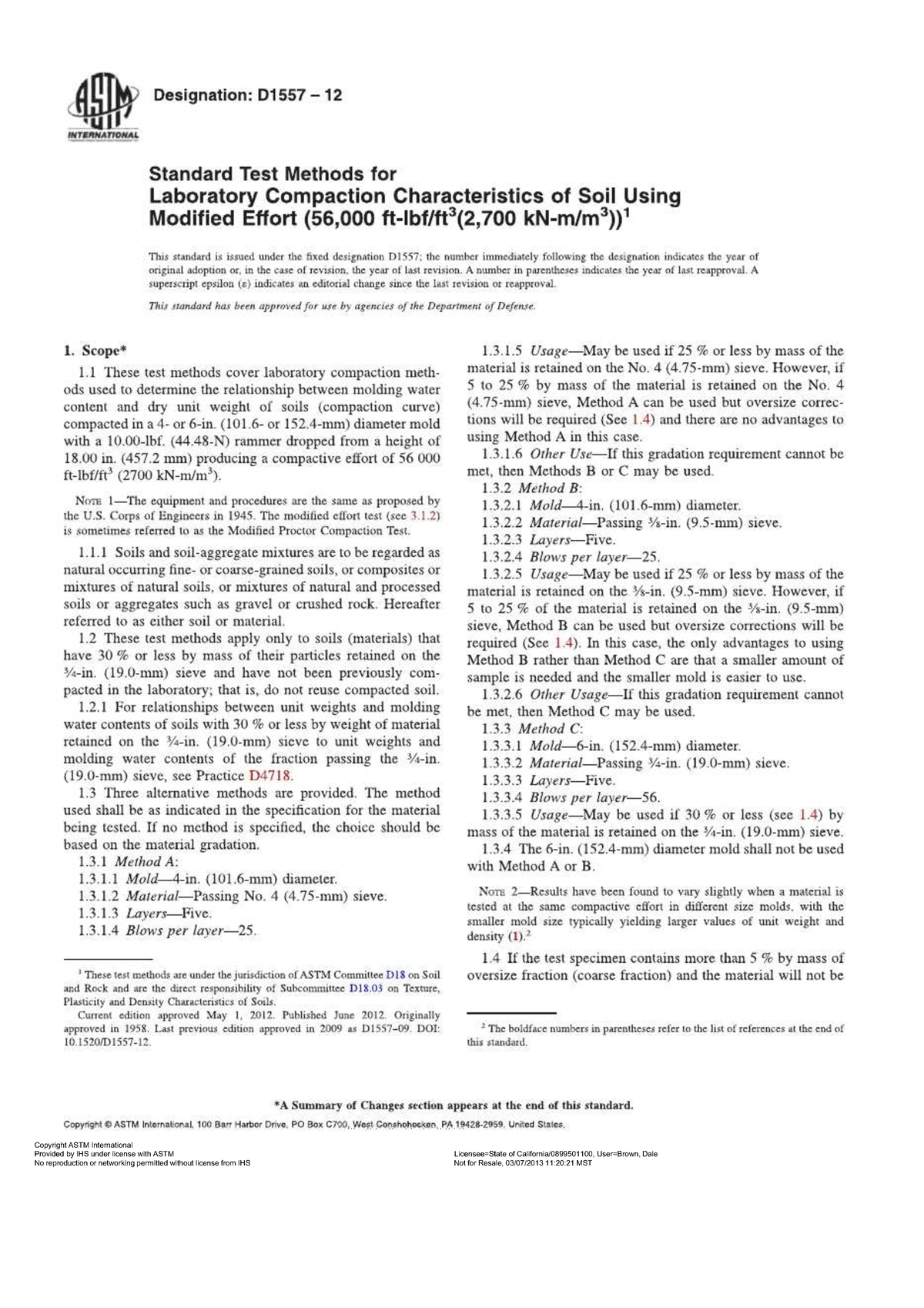 ASTM D1557-12 Laboratory Compaction Characteristics of Soil Using ...