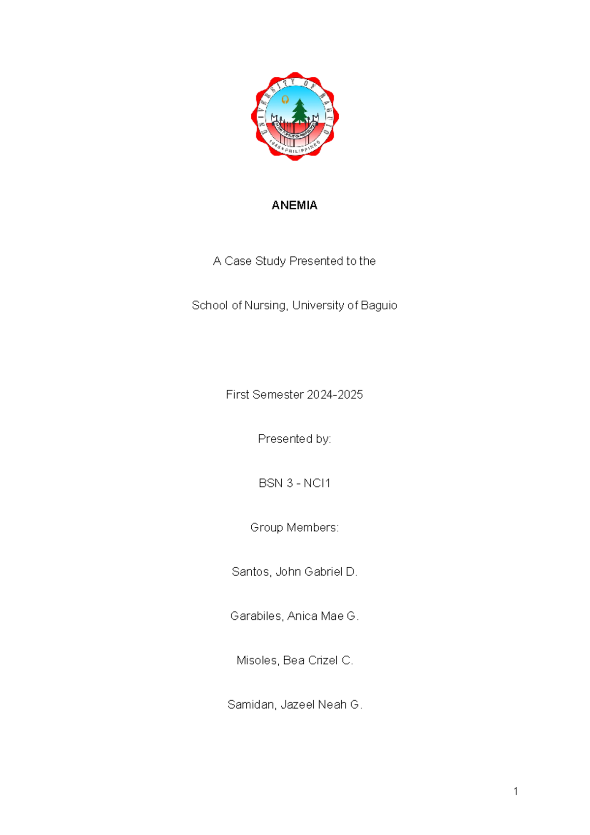 Anemia - erftgh - ANEMIA A Case Study Presented to the School of ...