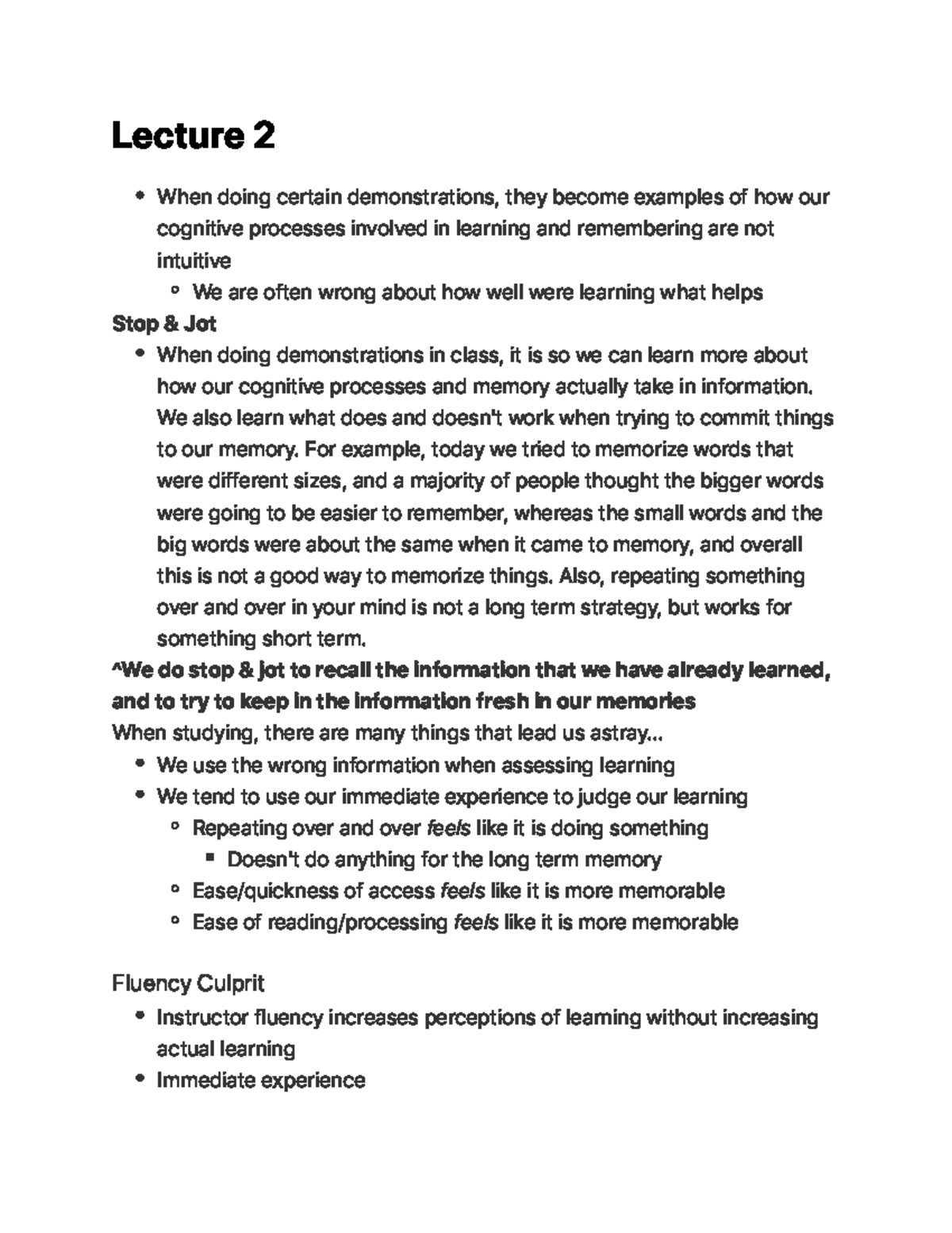 Lecture 2 - Le c t u re 2 Stop & Jot ^We do stop & jot to recall the ...