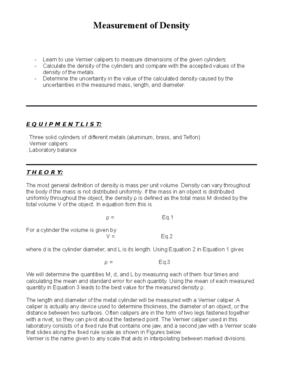 01 Measurement of Density Lab Sheet - Measurement of Density Learn to ...