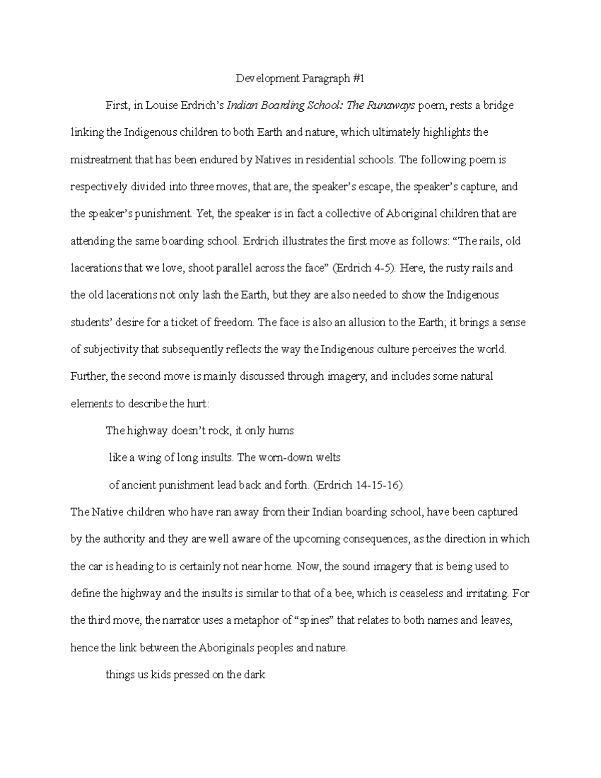 first paragraph outline - Development Paragraph # First, in Louise ...