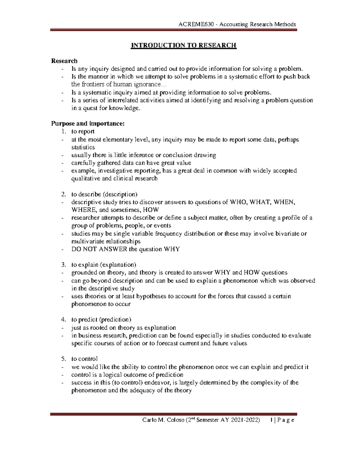 Handouts - Notes - INTRODUCTION TO RESEARCH Research - Is any inquiry ...