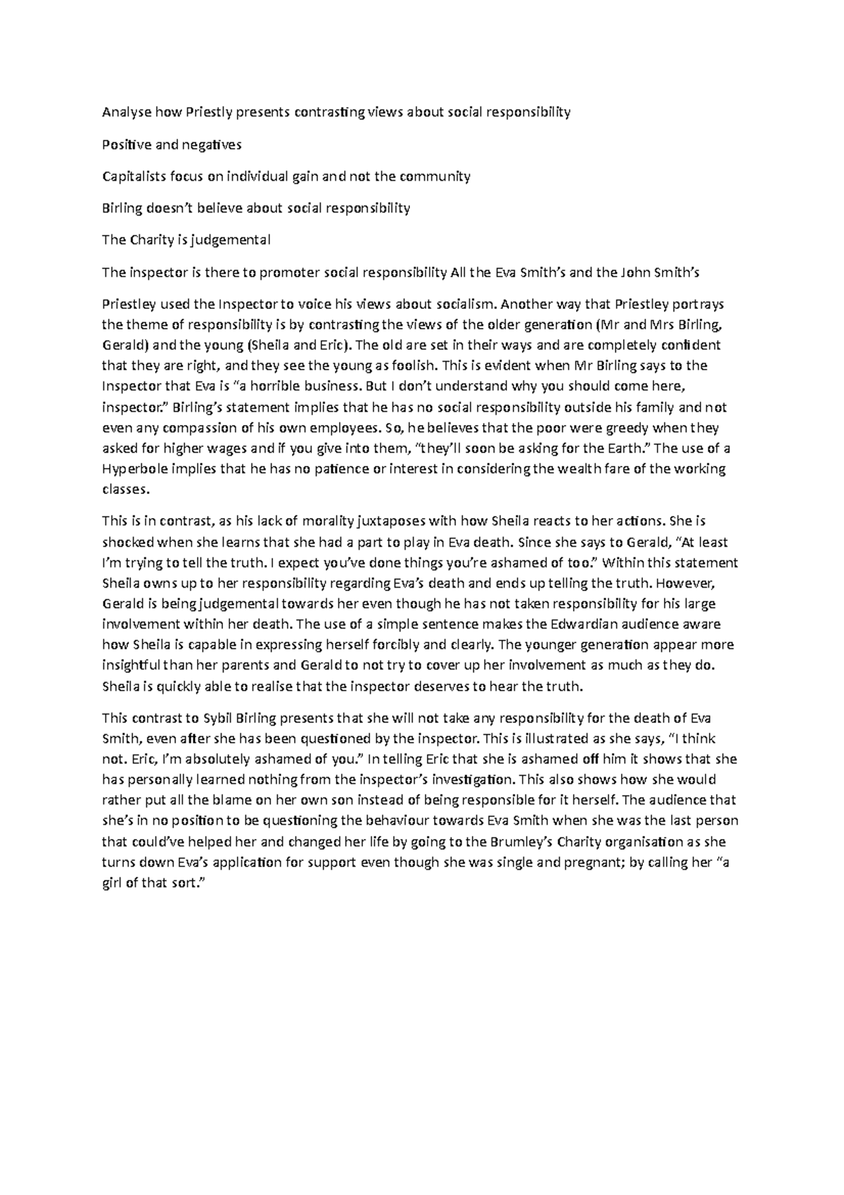Analyse how Priestley presents social responsibility - Analyse how ...