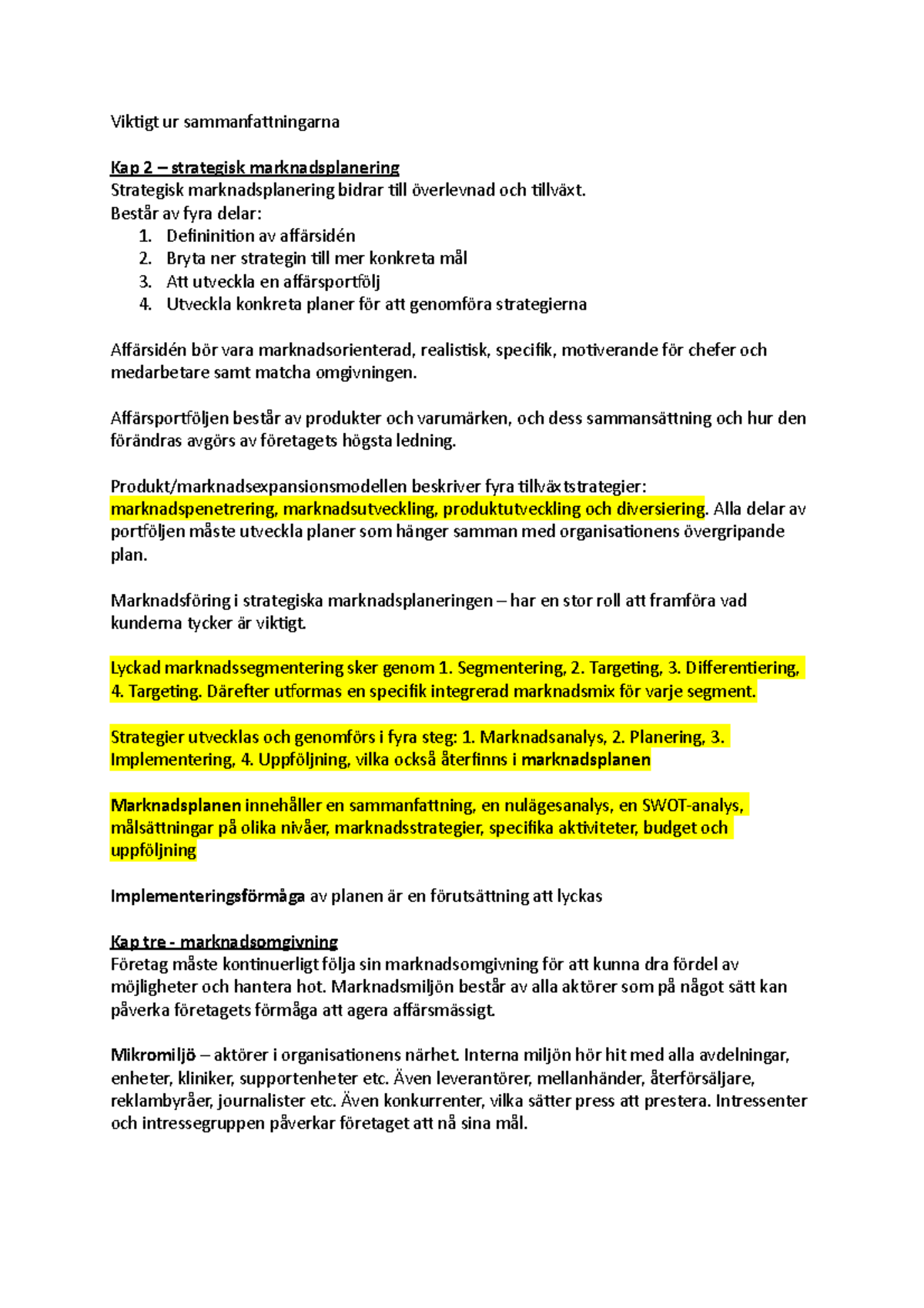 Sammanfattningar - Sammanfattning Marknadsföring - Viktigt ur ...