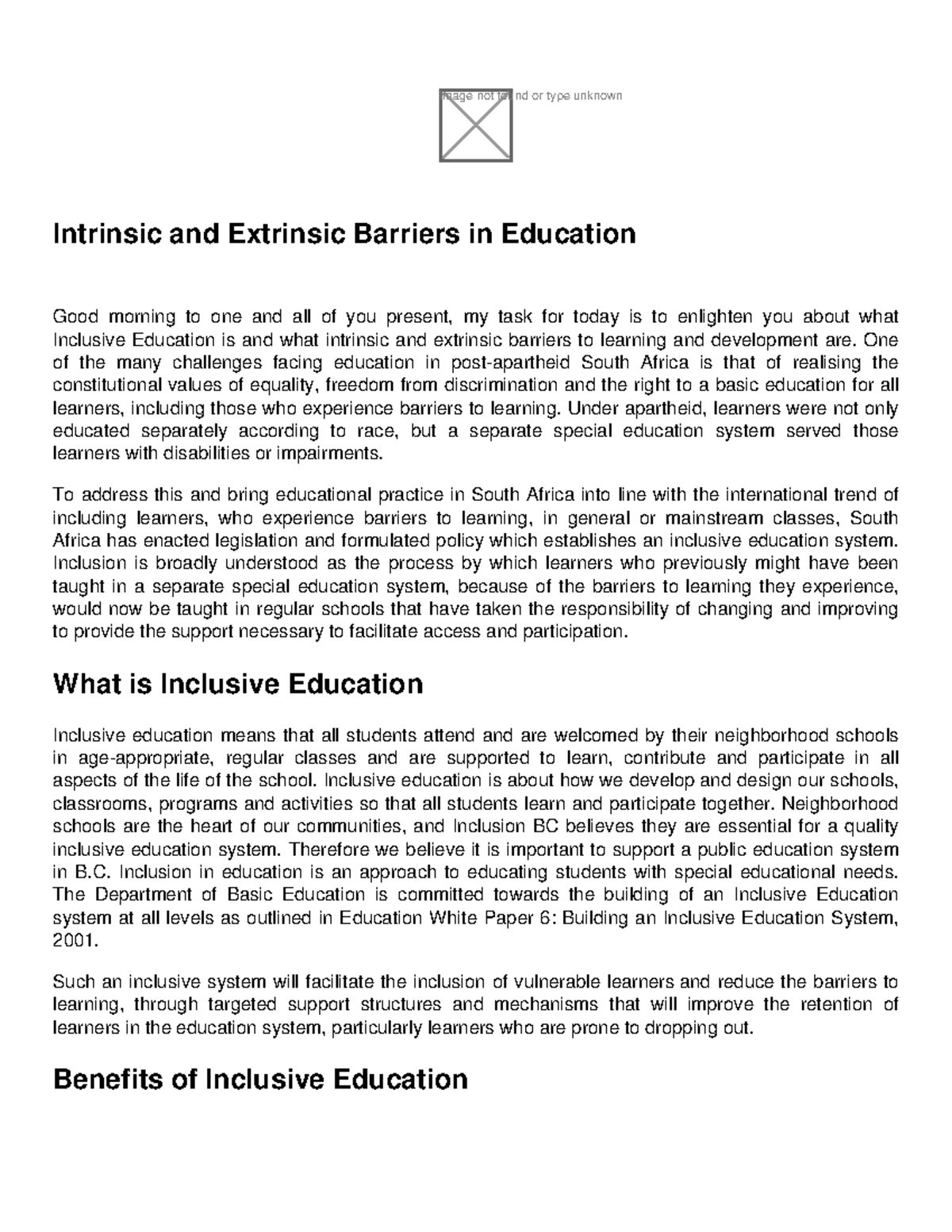 Intrinsic and Extrinsic Barriers in Education - Image not found or type ...