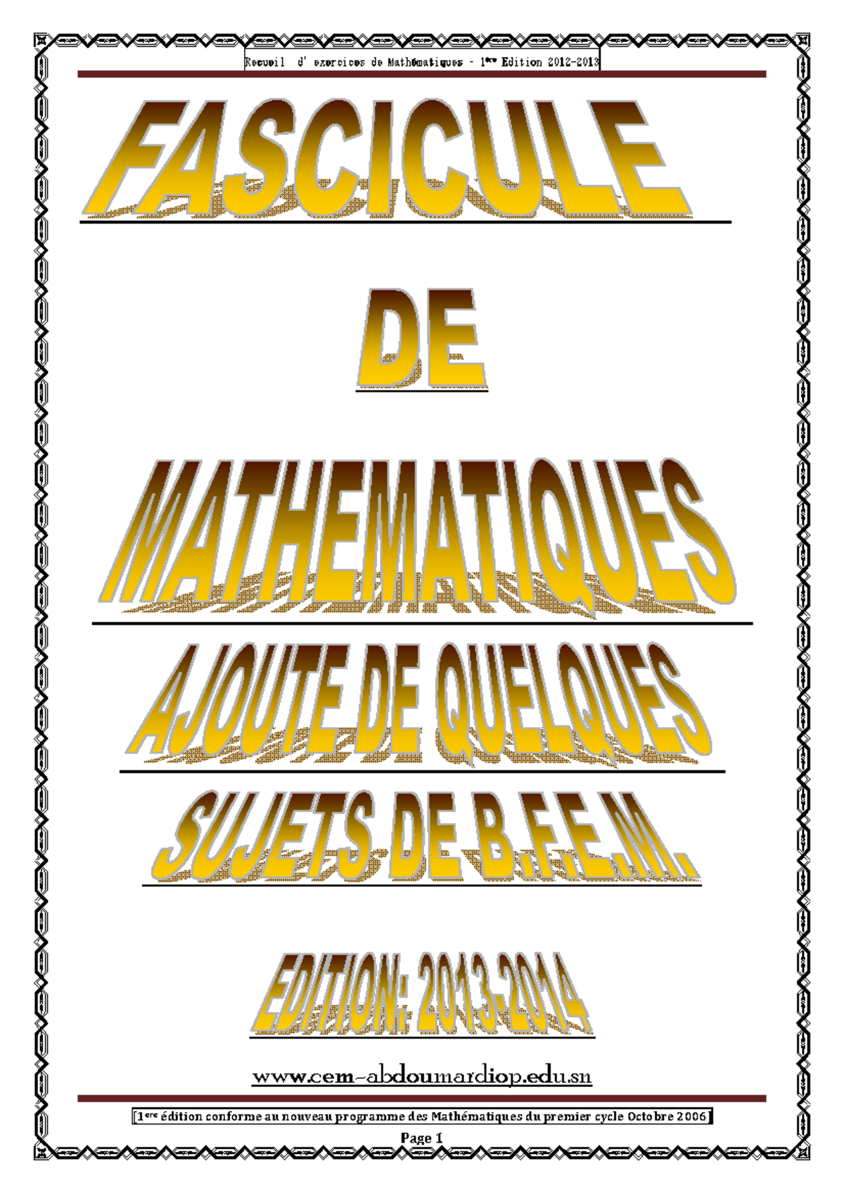 Fascicule de maths 3e - [ 1 ere édition conforme au nouveau programme ...